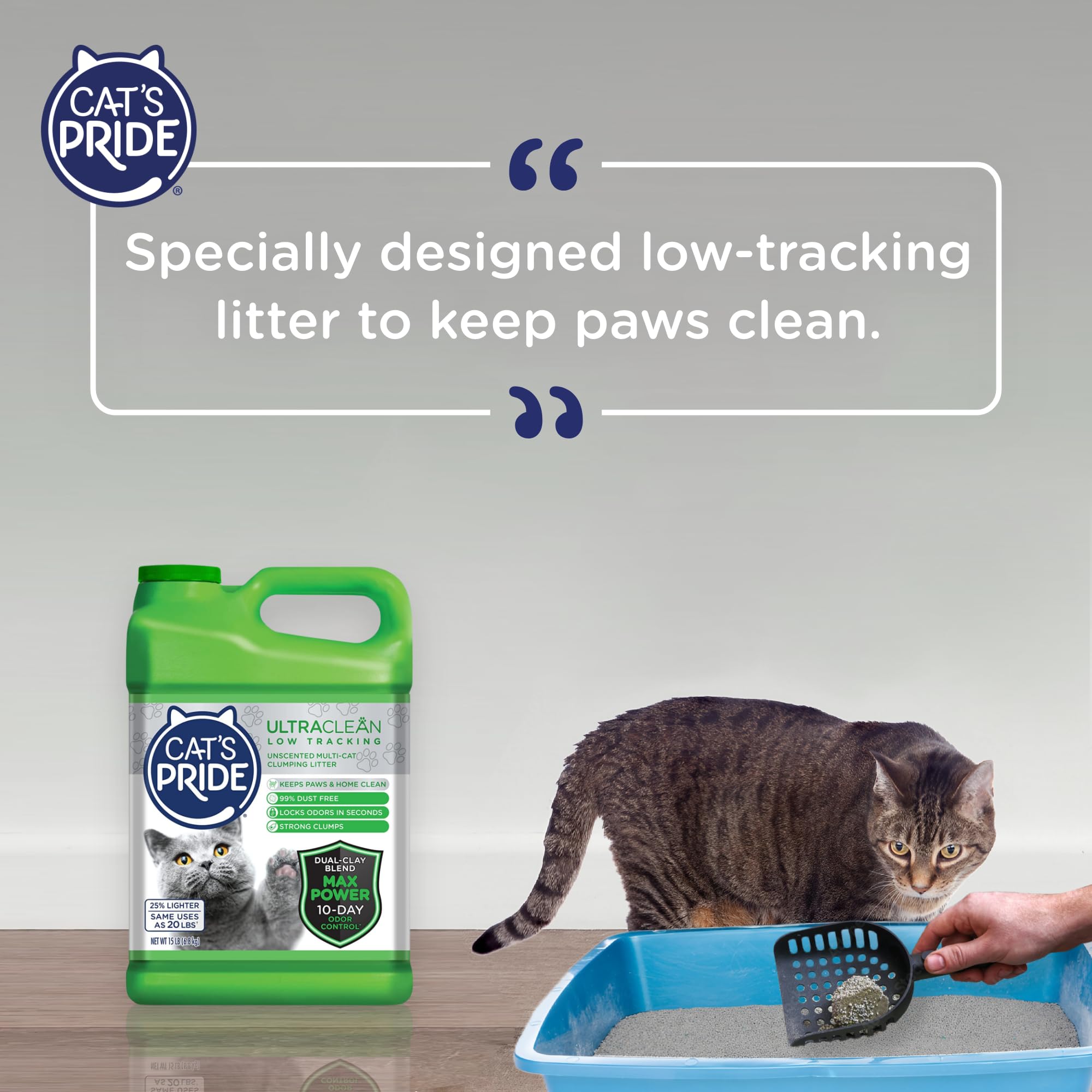 Cat's Pride Max Power: UltraClean Low Tracking Multi-Cat Clumping Litter - Keeps Paws & Home Clean - Up to 10 Days of Powerful Odor Control - 99% Dust Free - Unscented, 15 Pounds