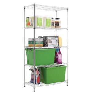 14'' Deep x 48'' Wide x 72'' High 5 Tier Chrome Wire Shelving Unit | NSF Commercial Storage Rack Kit