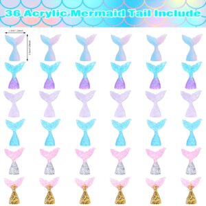 36 Pieces Acrylic Mermaid Tails Cupcake Toppers Mini Wrappers Mermaid Tail Figurines Cake Decorations for Mermaid Party Birthday Party, Baby Shower, Party Supplies Favors