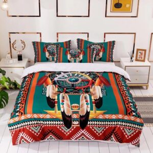 Purefair Colorful Dream Catcher Duvet Cover Set Queen, Boho Bohemian Style 3D Feathers Diamond Bedding Mandala Native American Ethnic Tribal 3PCS Soft Lightweight Quilt Cover Set(No Comforter)