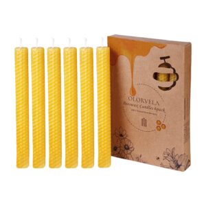 olorvela beeswax candles handmade taper candles 6pack 8" hand-rolled candlesticks made of 100% pure beeswax, natural scent beeswax tapers(raw)