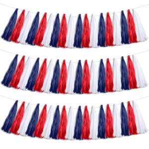 outus 30 pcs red blue white banner party decorations paper tissue tassel garland diy hanging america decor for school supplies wedding birthday bridal baby shower anniversary independent day