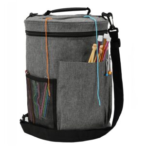 weabetfu large capacity portable yarn organizer knitting tote storage bag with shoulder strap yarn bags have pocket for crochet hooks,knitting needles & accessories,prevent yarn tangle(grey)