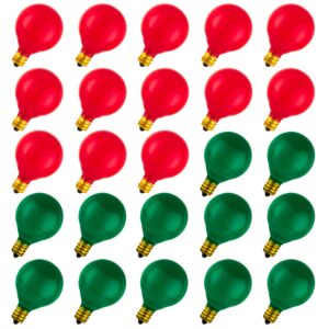 25 pack g40 red light bulb green light bulb ceramic incandescent 5 watt e12 base g40 light bulbs replacement for string lights colored bulb candelabra based red bulb green bulb christmas bulb