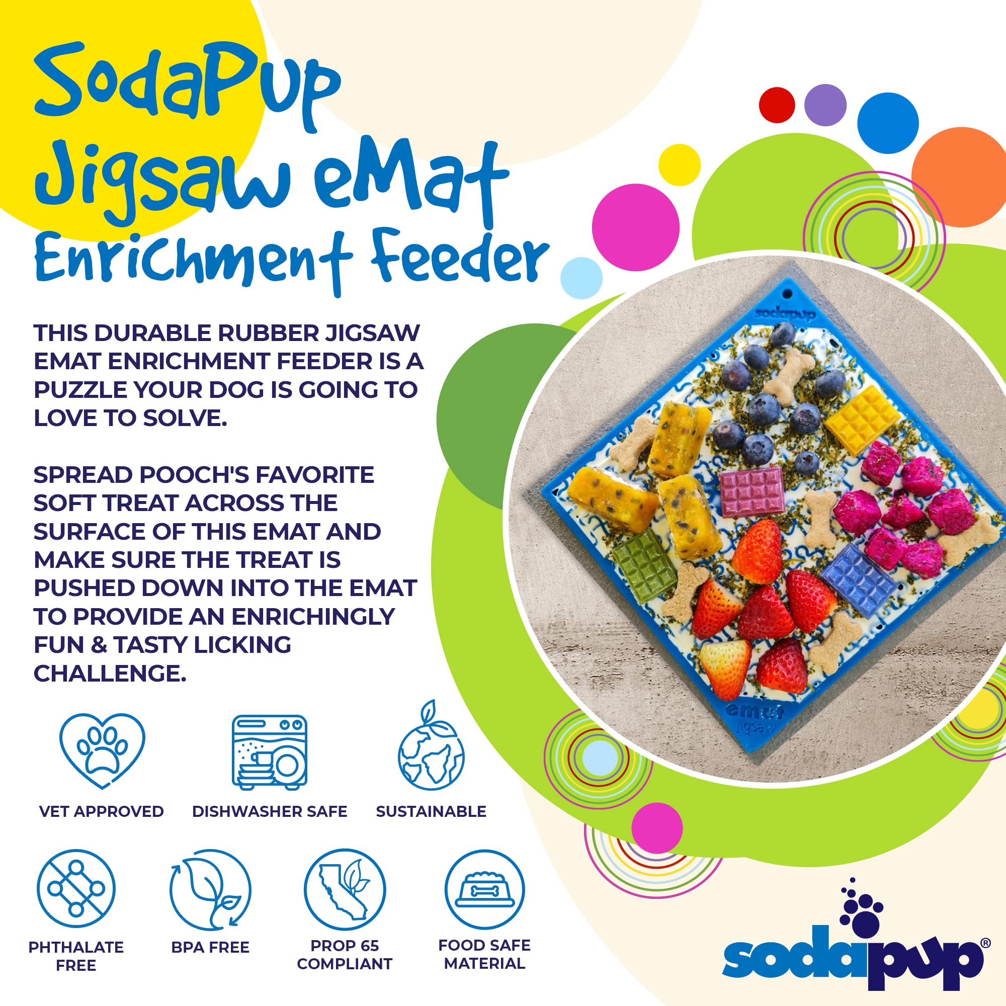 SodaPup Jigsaw eMat – Durable Lick Mat Feeder Made in USA from Non-Toxic, Pet-Safe, Food Safe Rubber for Mental Stimulation, Avoiding Overfeeding, Fresh Breath, Digestive Health, Calming, & More