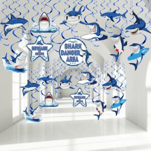 30 pieces shark hanging swirls decorations shark party supplies shark party foil swirls hanging ceiling decoration for boys girls shark sea theme party baby shower birthday party favor supplies