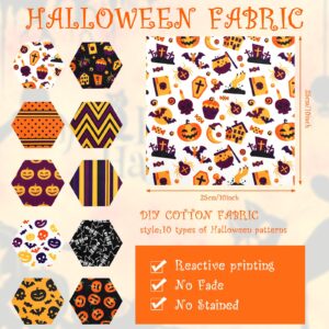 20 Pieces 10 x 10 Inch Halloween Fabric Quilting Bat Pumpkin Skull Print Patchwork Squares Craft Bundle Mixed Pattern Fabric Halloween Theme Decorative Fabric for DIY Halloween Decor (Stylish Style)