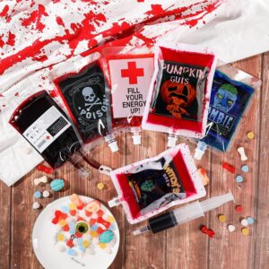 Halloween Blood Bags Party Supplies - 40PCS Blood Bags for Drinks 30 Reusable Drink Pouches+5 Syringes+5PCS Bloody Tattoos, Blood Bags for Vampire Zombie Costumes Halloween Party Favors Decorations