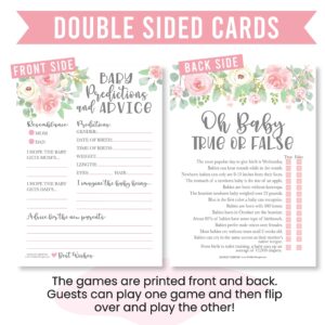 Hadley Designs Floral Baby Shower Games For Girls - 50 cards, Two 25-game sets, 4 Games Double Sided, Baby Prediction And Advice Cards, Baby Trivia, True Or False Baby Game, Baby Word Scramble Game