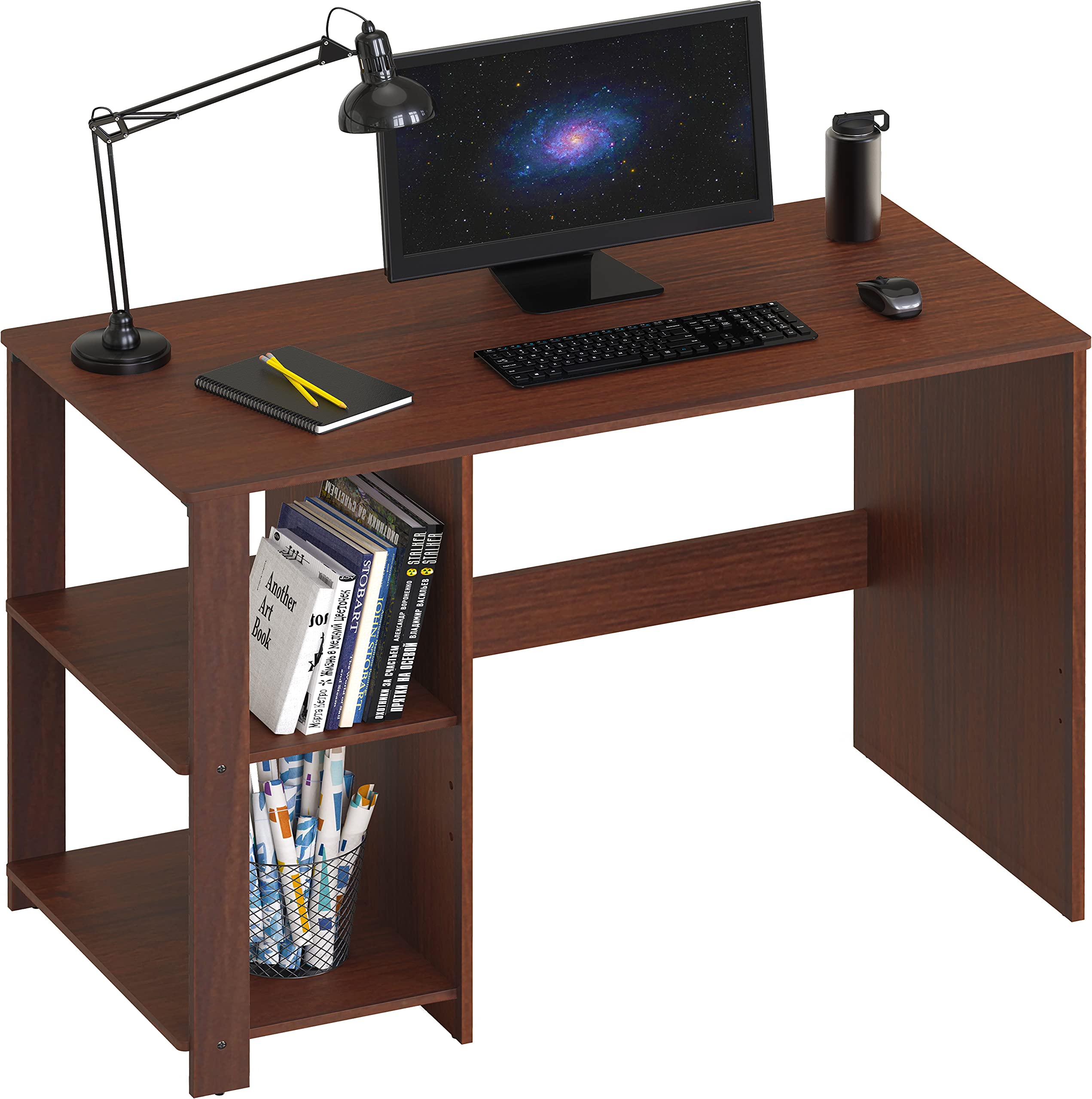 SHW Home Office Computer Desk with Shelves, Cherry