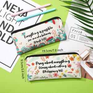 4 Pieces Inspirational Bible Verse Pencil Pouch Christian Pencil Case Scripture Makeup Bags Canvas Cosmetic Bags for Students Office Journaling Supplies (Bible Verse Pattern,7.8 x 3.8 Inch)