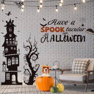 3 sheets halloween wall decals tall halloween home wall decal bats ancient castle halloween home decor removable diy wall art for halloween party supplies