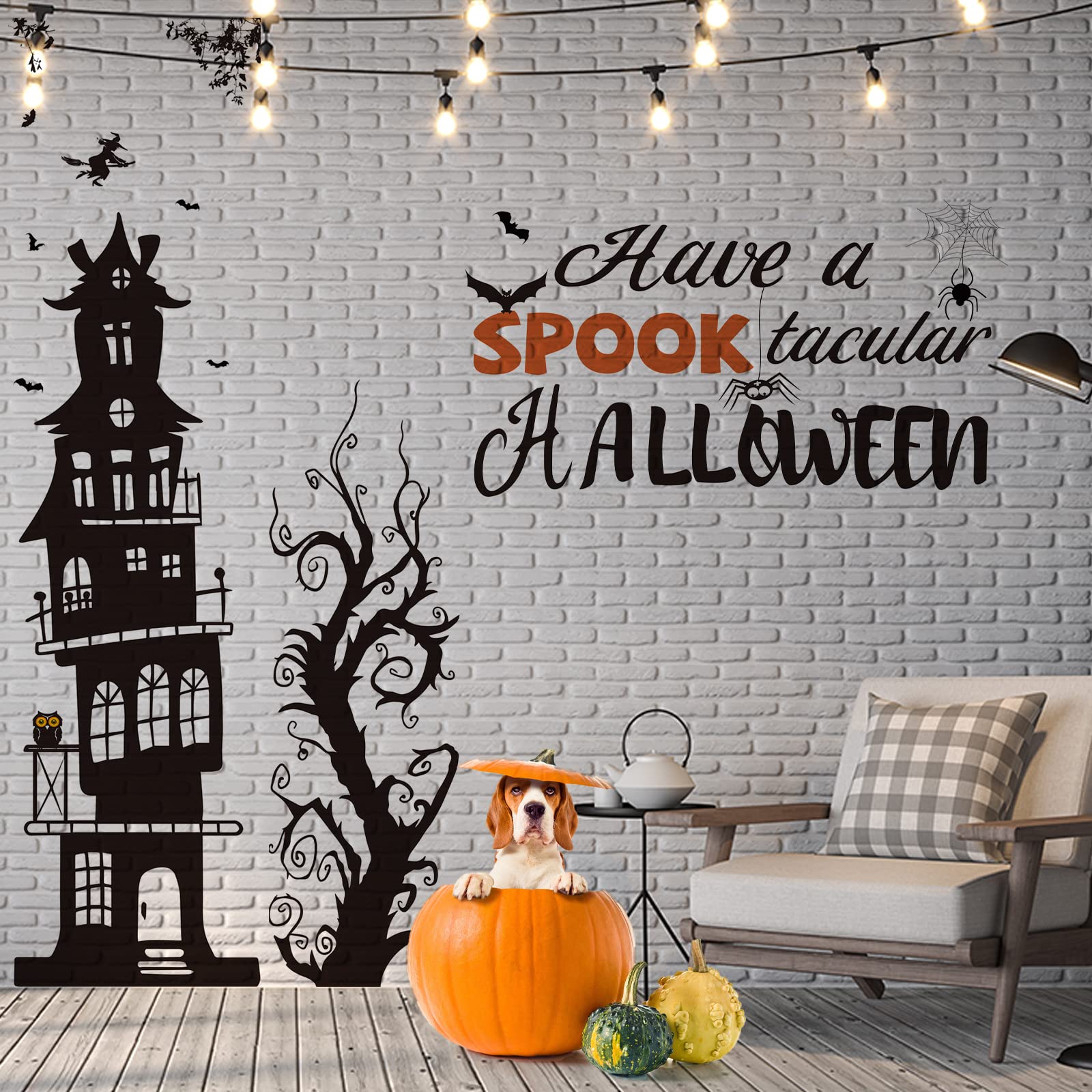 3 Sheets Halloween Wall Decals Tall Halloween Home Wall Decal Bats Ancient Castle Halloween Home Decor Removable DIY Wall Art for Halloween Party Supplies