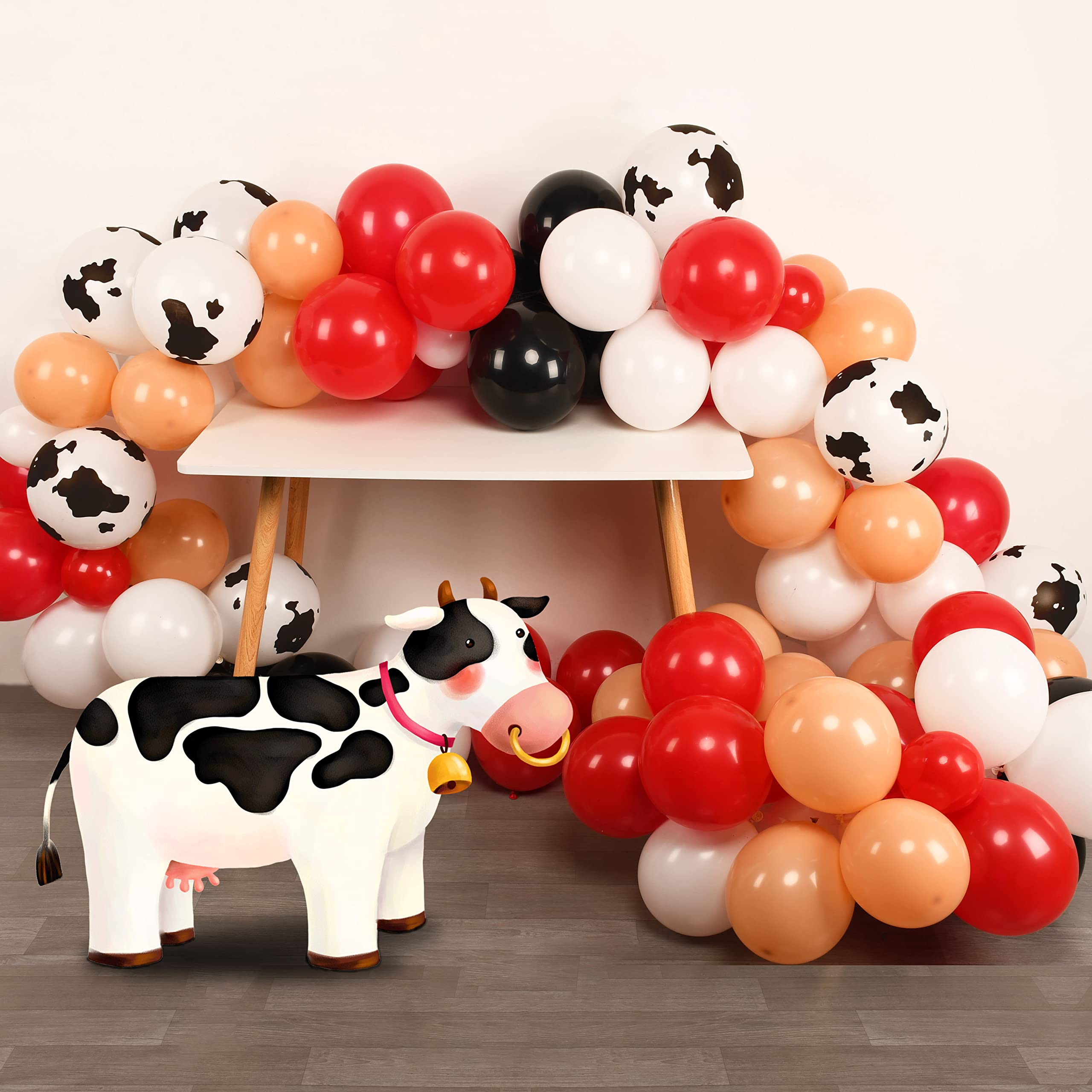 WEIKA Cow Party Decorations Garland Arch Kit, 104 Pcs Red White Cow Print Balloon for Farm Birthday Party Cow Birthday Decorations Graduation Bridal Baby Shower Girl Boy Party Supplies