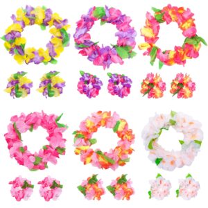 FUTUREPLUSX Hawaiian Leis, 48PCS Hawaiian Party Necklace Headbands and Wristbands for Hawaiian Luau Decoration Tropical themed Party