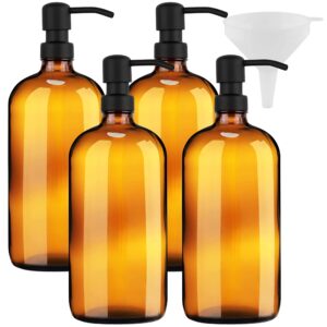 kitchentoolz large pump bottle - 32 ounce glass shampoo and soap dispenser - amber