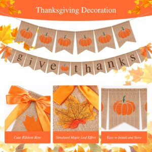 5 Pieces Happy Fall Burlap Banners Thanksgiving Garland Banners Maple Leaf Pumpkin Thanks Banners Rustic Fall Harvest Bunting Flags for Fall Harvest Thanksgiving Decorations