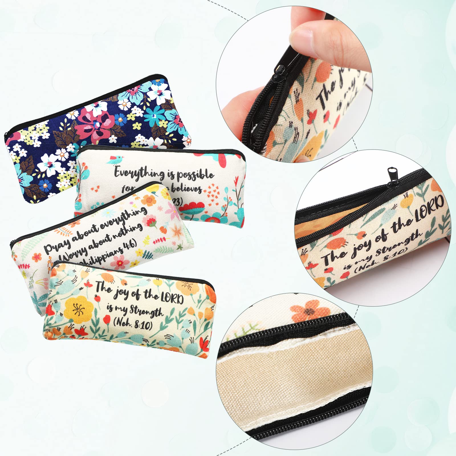 4 Pieces Inspirational Bible Verse Pencil Pouch Christian Pencil Case Scripture Makeup Bags Canvas Cosmetic Bags for Students Office Journaling Supplies (Bible Verse Pattern,7.8 x 3.8 Inch)