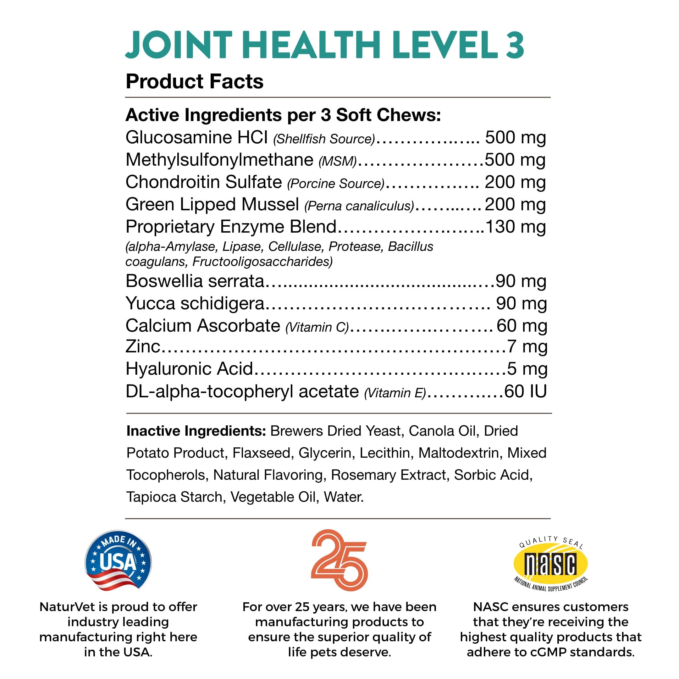 NaturVet Joint Health Level 3 Dog Soft Chew, 15.2 oz., Count of 240, 240 CT