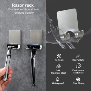 LinMei Razor Holder Shaver Hooks Multi Purpose Self Adhesive Storage Hanger Stand Stainless Steel Heavy Duty Shaver Holder Waterproof Shower Hook Kitchen Sticky Hooks(2 Pack)