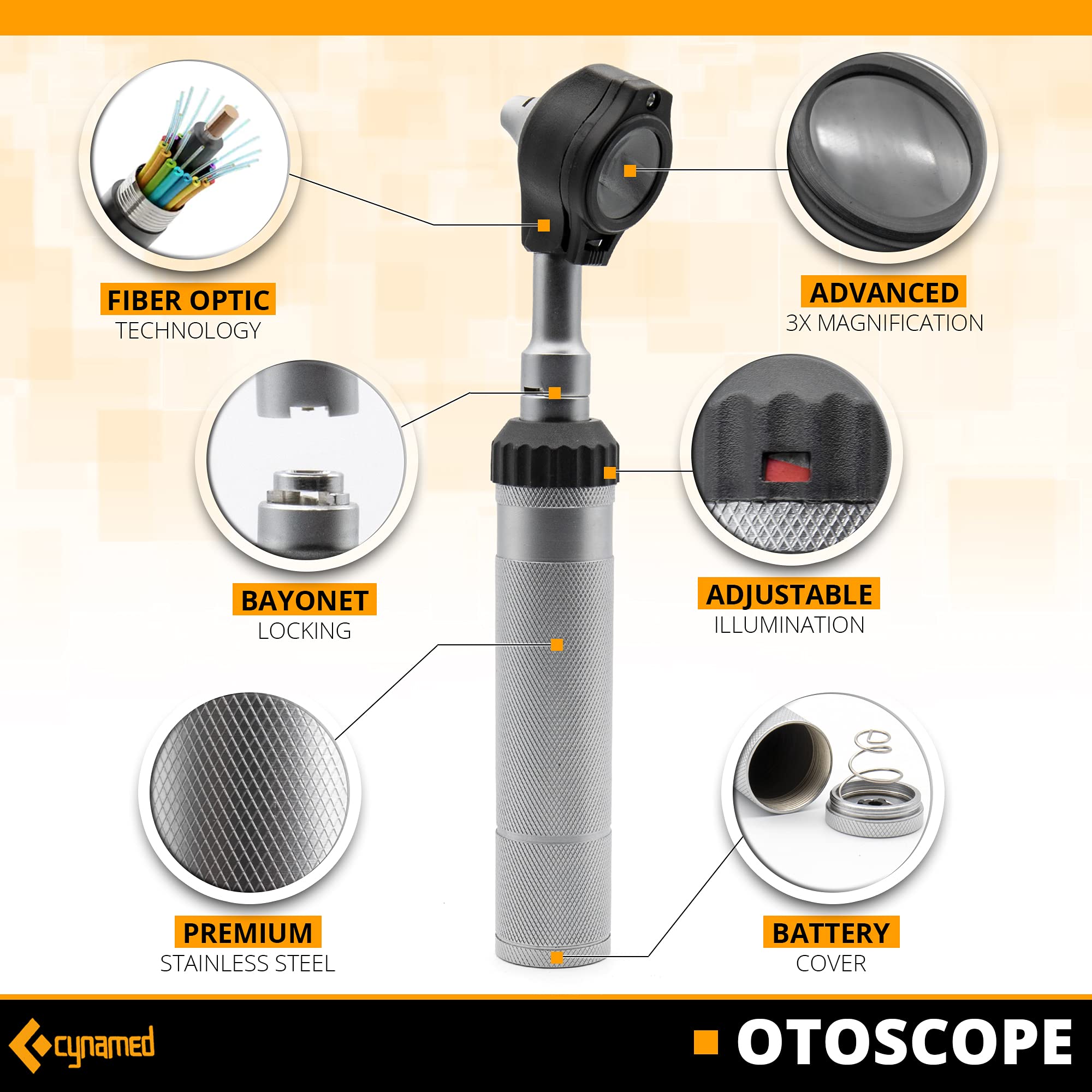 Cynamed Fiber-Optic LED Otoscope/Medical School kit - Dual Attachment