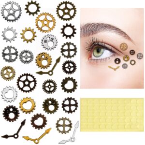 28 pieces steampunk eye decals antique metal steampunk accessories diy assorted color steampunk gear cog wheel with 50 self-adhesive silicone glue point dots for party supplies clothing dress up