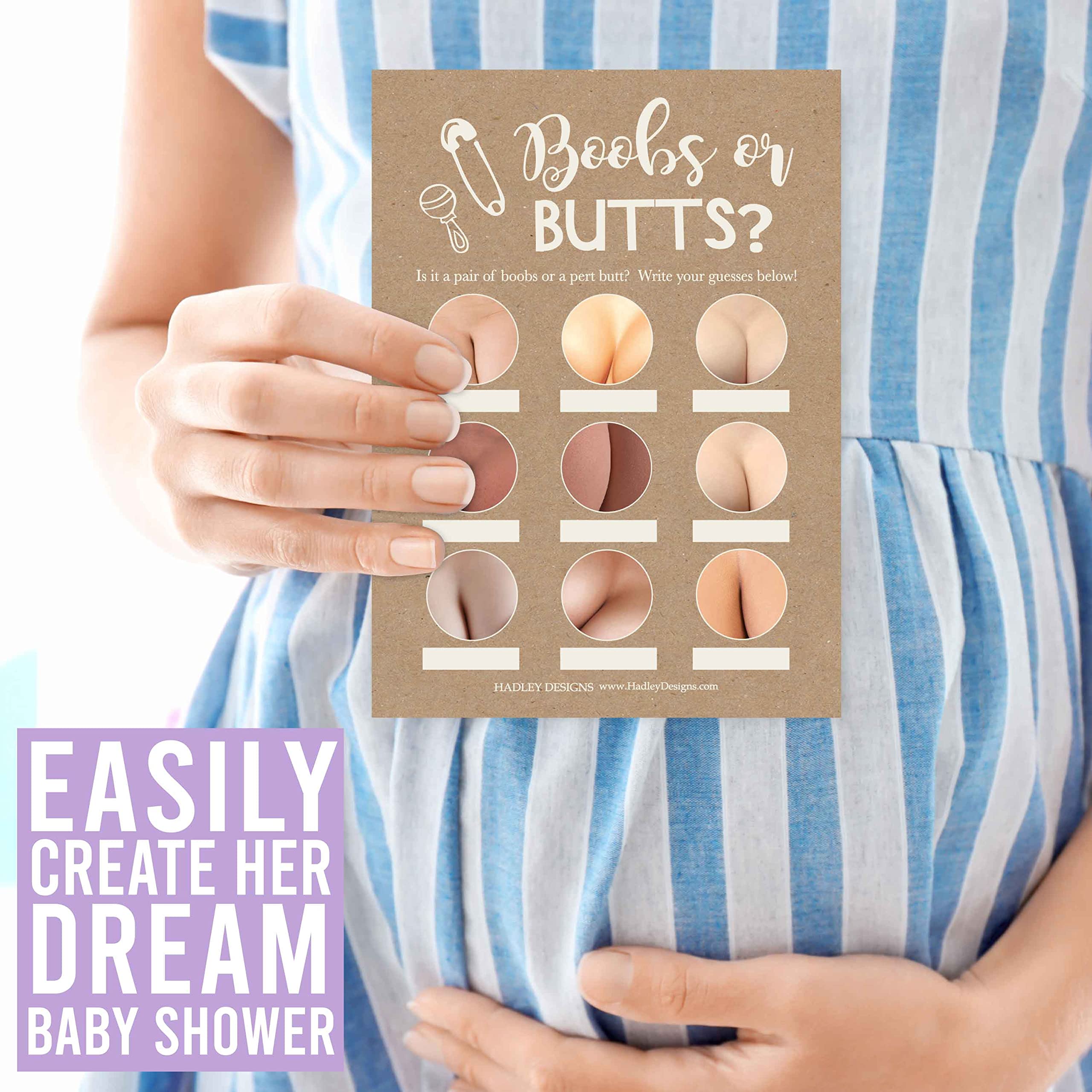 Hadley Designs Rustic Baby Shower Games Gender Neutral - 2 Games Double Sided, 25 Love Or Labor Baby Shower Game, 25 Boobs Or Baby Butts Game, Gender Reveal Games for Guests, Baby Shower Games Funny