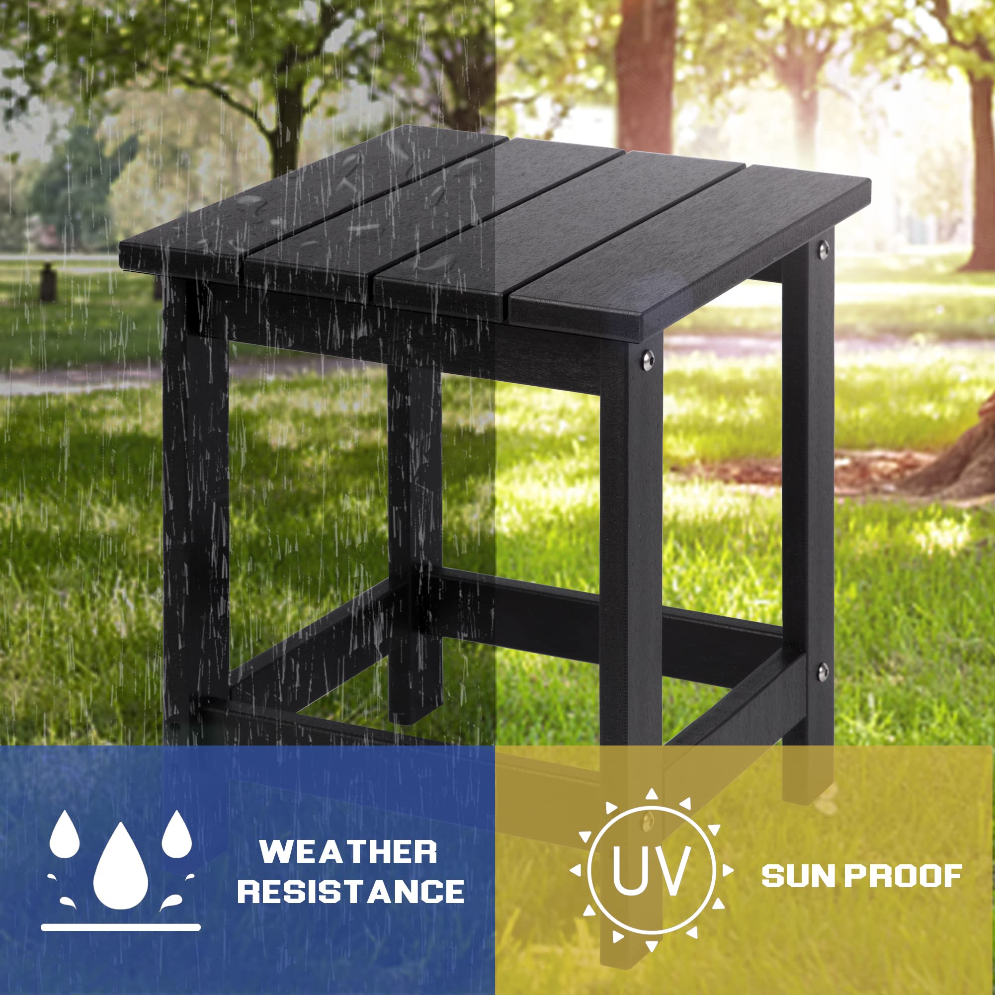 LZRS Adirondack Square Outdoor Side Table, Pool Composite Patio Table,HDPE End Tables for Backyard,Pool, Indoor Companion, Easy Maintenance & Weather Resistant(Black)