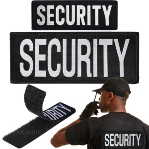 toolsside 2 pack security patches hook and loop system - security patches for uniforms with embroidered letters - one small and one large security patch - security patch for vest or jacket 10.75"x4"