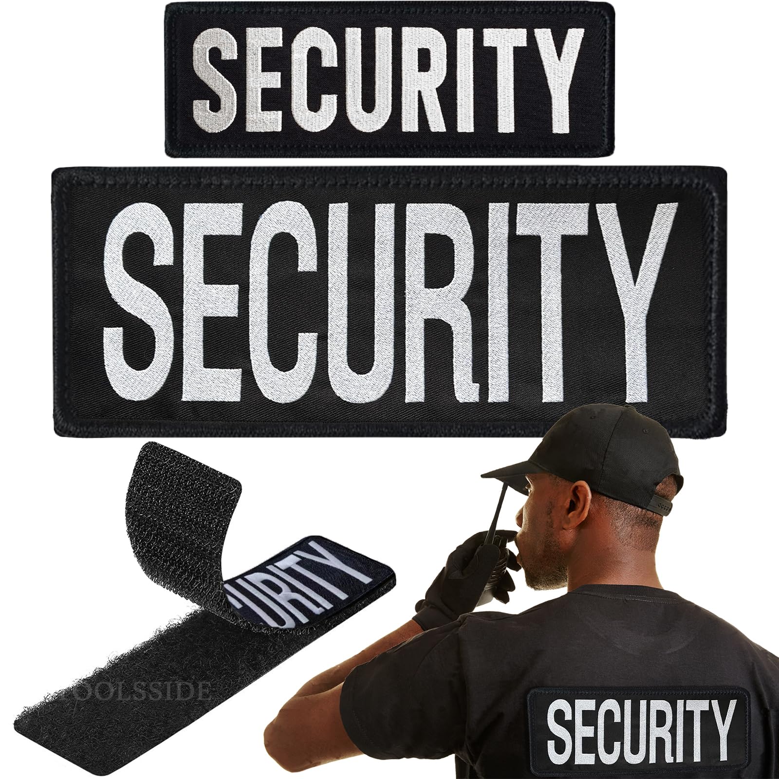 TOOLSSIDE 2 Pack Security Patches Hook and Loop System - Security Patches for Uniforms with Embroidered Letters - One Small and One Large Security Patch - Security Patch for Vest or Jacket 10.75"x4"