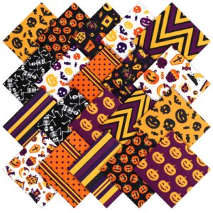 20 pieces 10 x 10 inch halloween fabric quilting bat pumpkin skull print patchwork squares craft bundle mixed pattern fabric halloween theme decorative fabric for diy halloween decor (stylish style)