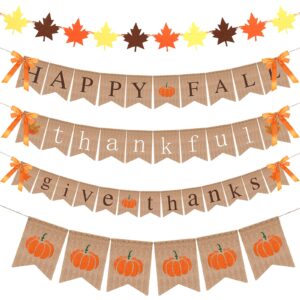 5 pieces happy fall burlap banners thanksgiving garland banners maple leaf pumpkin thanks banners rustic fall harvest bunting flags for fall harvest thanksgiving decorations