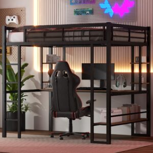 softsea full loft bed with desk and storage shelves high metal loft bunk bed with ladder, no box spring needed