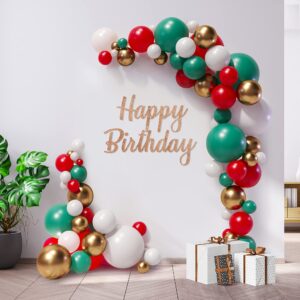 HOUSE OF PARTY Red, White and Gold Balloon Garland Kit 123 Pcs - Teal, Dark Red Metallic Balloons Arch for Valentine, Wedding, Graduation, Birthday Decorations and Party Supplies