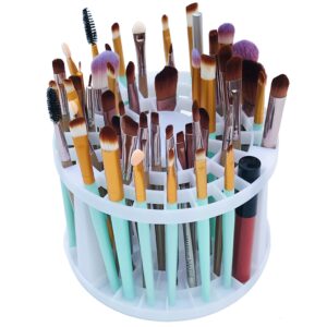 kailife makeup & artist paint brush holder 49 hole plastic desk stand holding rack for pens, pencils, eyeliner, cosmetic brushes crate storage organizer white