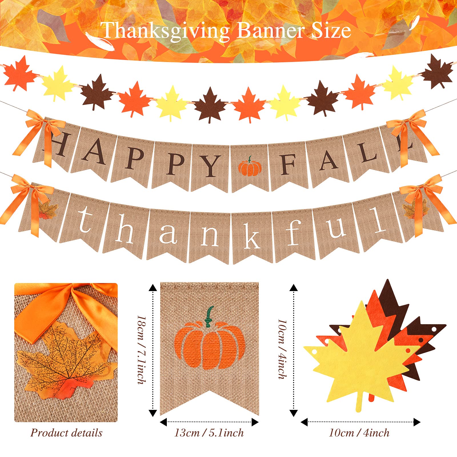 5 Pieces Happy Fall Burlap Banners Thanksgiving Garland Banners Maple Leaf Pumpkin Thanks Banners Rustic Fall Harvest Bunting Flags for Fall Harvest Thanksgiving Decorations