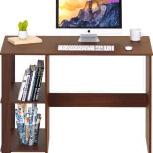 SHW Home Office Computer Desk with Shelves, Cherry