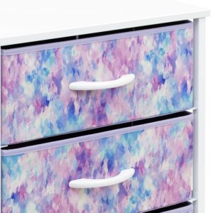 Sorbus Nightstand Storage Organizer with 3 Drawers - Kids Girls, Boys Bedroom Furniture Storage Chest for Clothes, Closet Organization - Steel Frame, Wood Top, Tie-dye Fabric Bin (Blue/Pink/Purple)