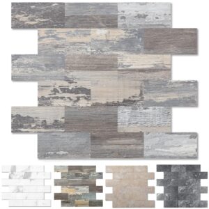 10-pack peel and stick tile backsplash 11.3"x11.5" pvc wall tiles, stick on backsplash for kitchen, bathroom, fireplace décor, laundry table, stair decals in light rustic