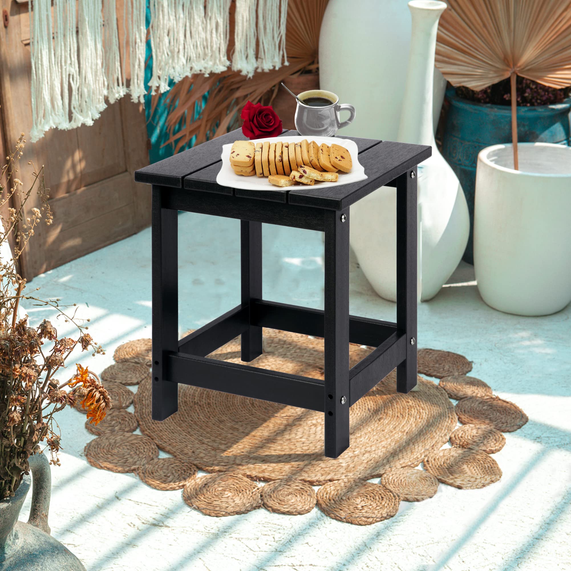 LZRS Adirondack Square Outdoor Side Table, Pool Composite Patio Table,HDPE End Tables for Backyard,Pool, Indoor Companion, Easy Maintenance & Weather Resistant(Black)