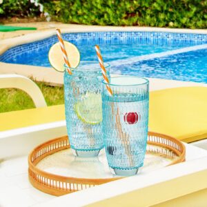 CREATIVELAND Highball Beverage Glasses Set of 6 TURQUOISE Colored Thick & Heavy Base Big Capacity 14.87oz|440ml, Drinking Glass Tumbler for Iced Tea, Water, Soda & Juice and Cocktails etc