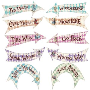 alice in wonderland party decorations, mad hatter tea party supplies, arrow hanging signs pack of 10(double-sided design)