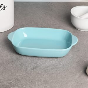 LEETOYI Ceramic Small Baking Dish 7.5-Inch Set of 4, Rectangular Bakeware with Double Handle, Baking Pans for Cooking and Cake Dinner (Turquoise)