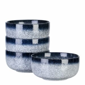 s&q's ceramics cereal bowls - 36 ounce ceramic bowls, japanese noodle bowl set, ceramic bowls for kitchen, breakfast, oatmeal, microwave and dishwasher safe, [set of 4], dark blue