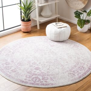 safavieh adirondack collection 6' round ivory/lavender adr109u oriental distressed non-shedding living room dining bedroom foyer area rug