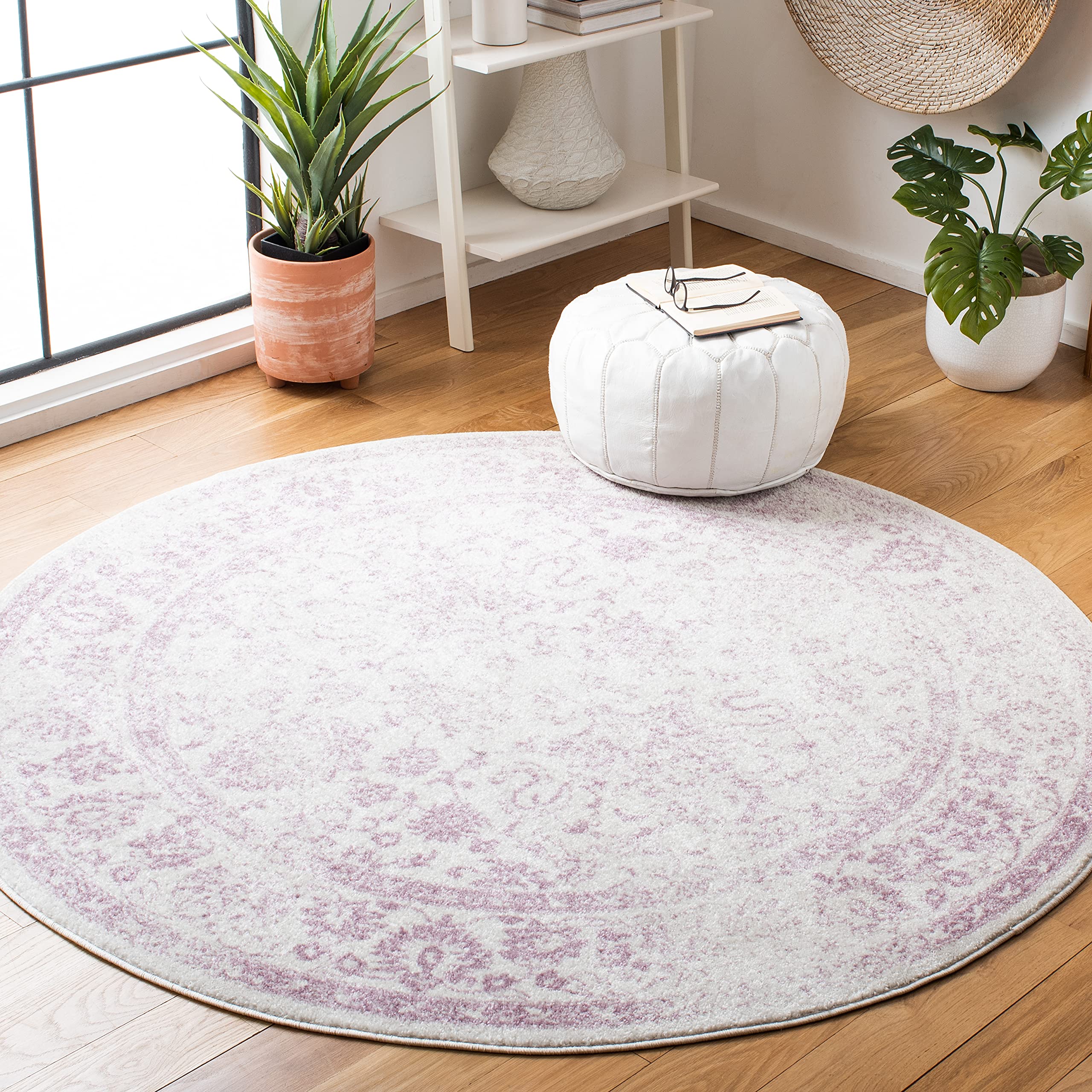 SAFAVIEH Adirondack Collection 6' Round Ivory/Lavender ADR109U Oriental Distressed Non-Shedding Living Room Dining Bedroom Foyer Area Rug