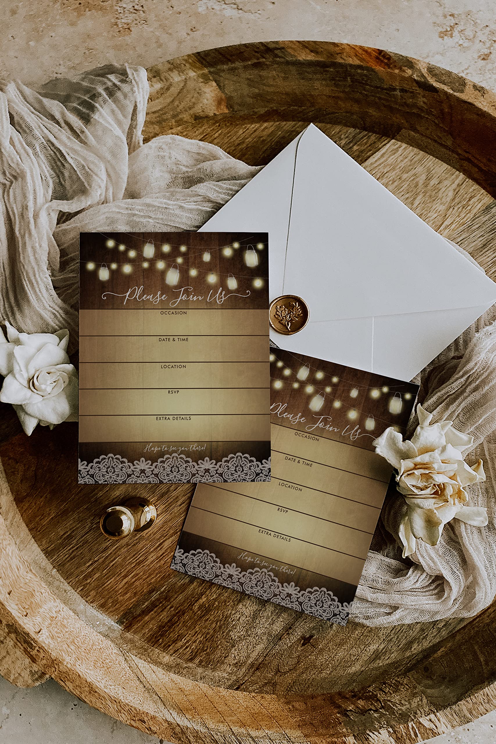 Your Main Event Prints 50 Rustic Wedding Invitations, Perfect For Bridal or Baby Shower, Rehearsal Dinner, Birthday Party, and Anniversary Parties