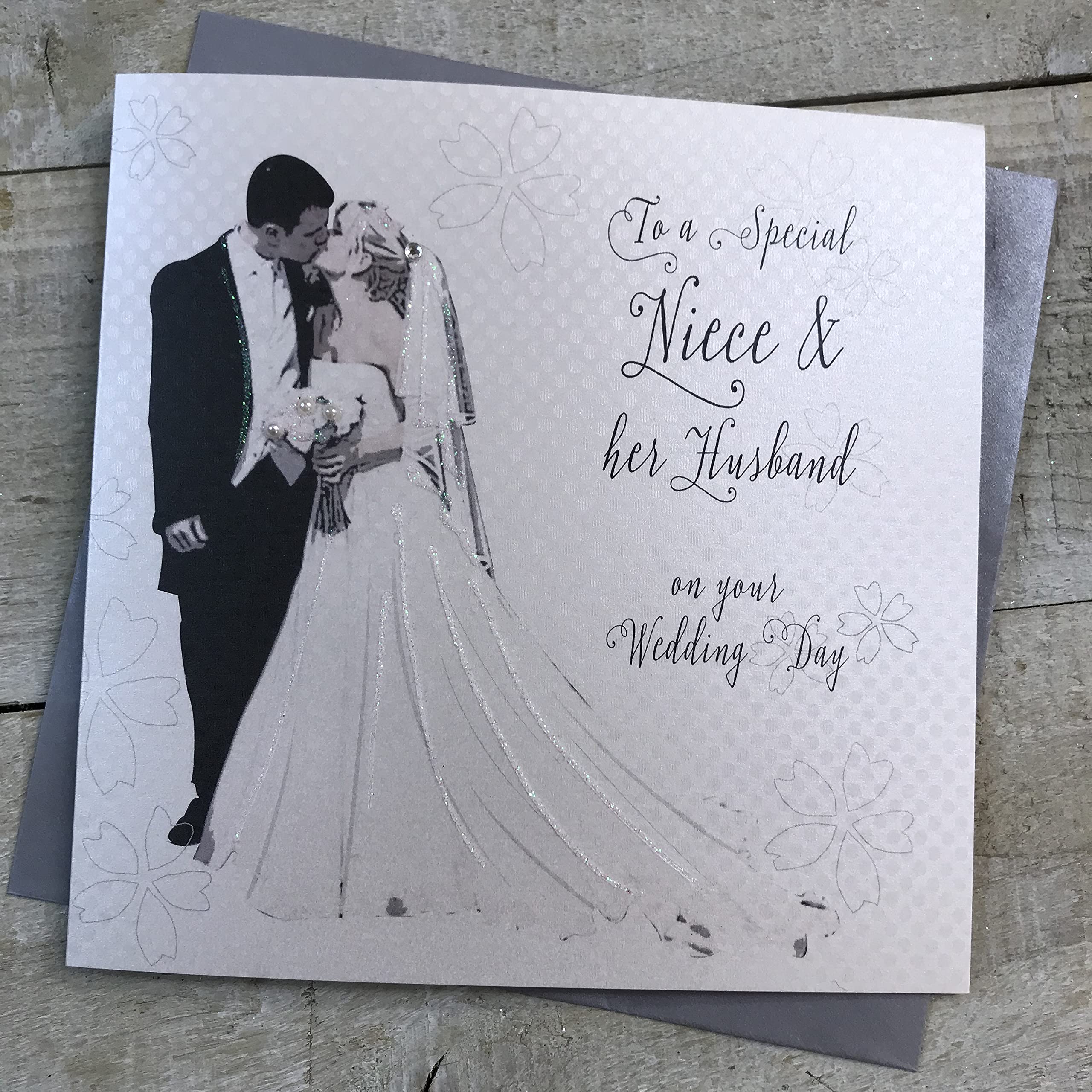 WHITE COTTON CARDS To a Special Niece & her Husband on your Wedding Day Card Bride & Groom Handmade, White/Cream, 16cm x 16cm