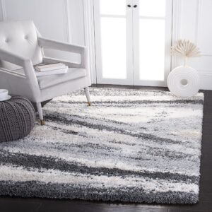 safavieh fontana shag collection 8' x 10' grey/charcoal fnt840f modern abstract 2-inch thick living room dining bedroom area rug