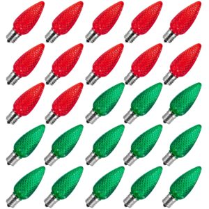 replacement c9 led light bulbs shatterproof c9 led light bulbs 1w mini bulb intermediate e17 base decor red green orange light bulb, string lights candle indoor outdoor (red+green, 25 pack)